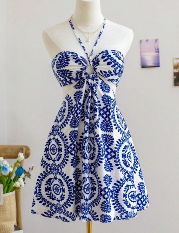 Rochie scurta SHEIN, alb/albastru 782031 | evendi.ro
